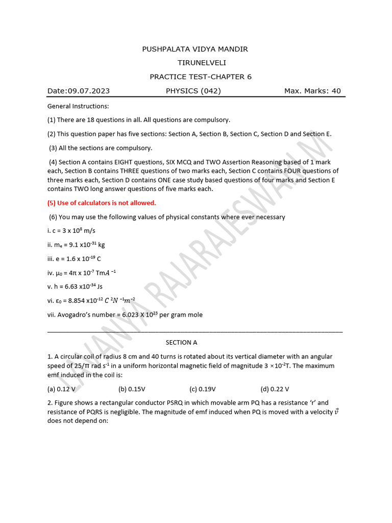 PT1 Xii Phy CH6 | PDF