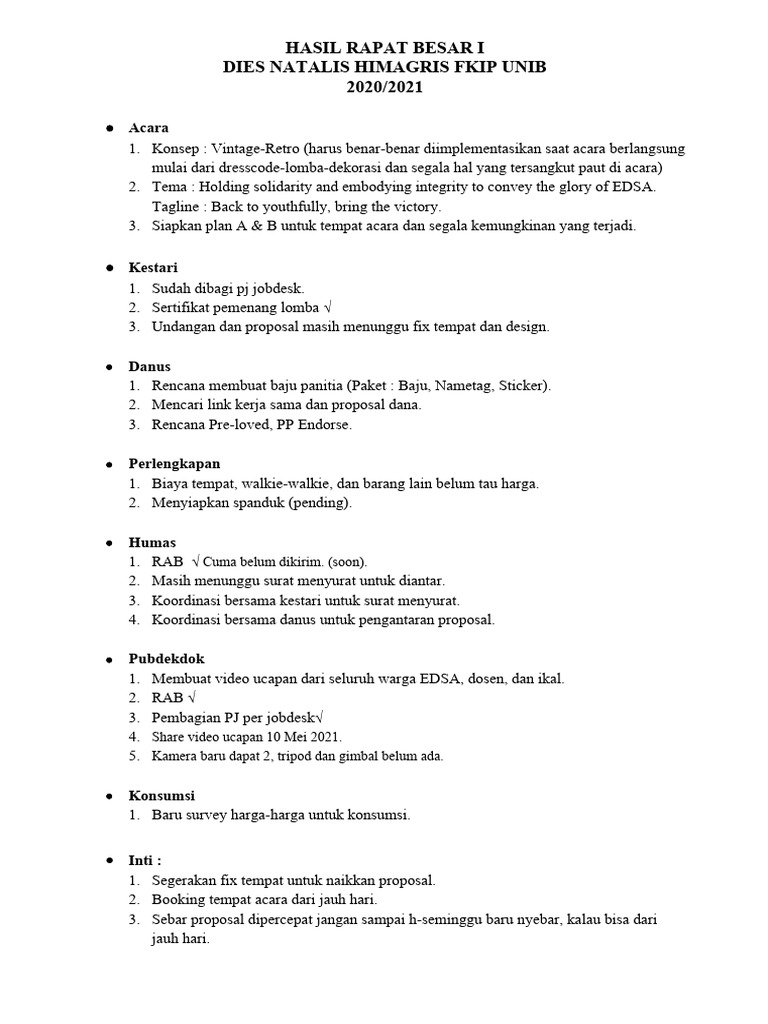 Hasil Rapat Besar I & Absensi 4 Mei 2021 | PDF