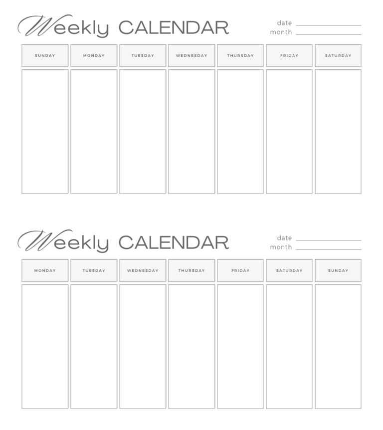 White Grey Minimalist Simple Weekly Calendar | PDF