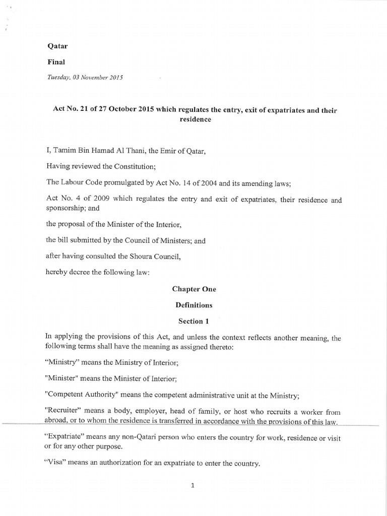 Qatar Act 21 of 2015 in English | PDF