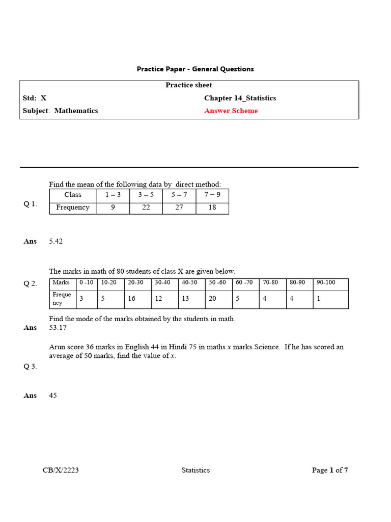 AS - CB - X - Math - 14 - Statistics - General Qs | PDF