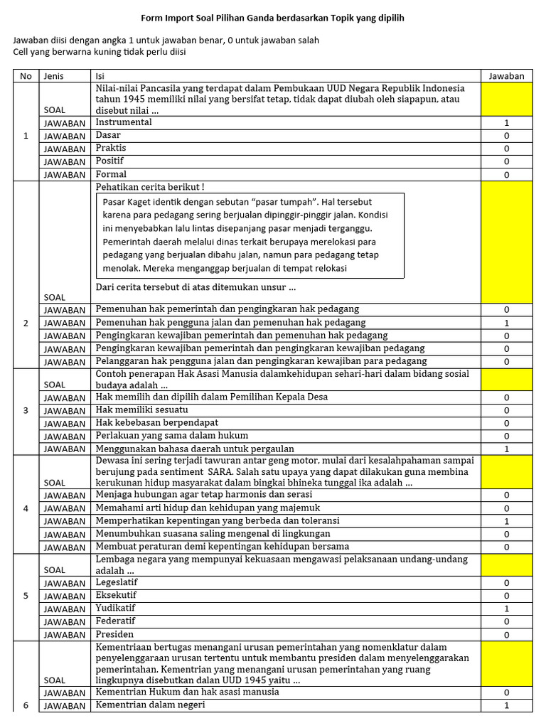 Form Soal PPKN Us 2023 | PDF