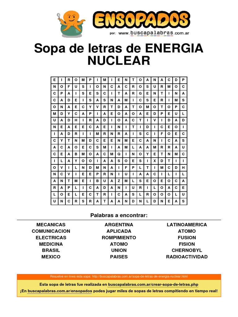 Sopa de Letras de Energia Nuclear | PDF | Radioactividad | Física