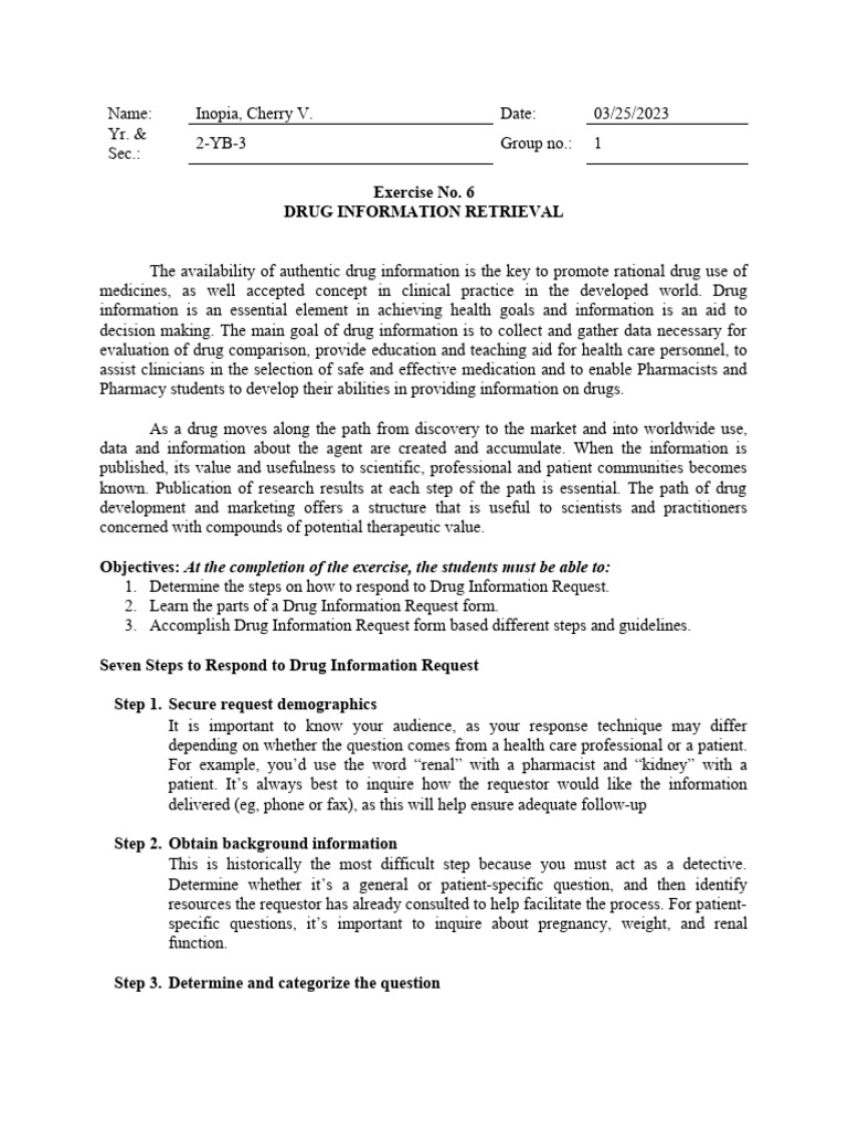 Worksheet #6-1 | PDF | Pharmacy | Health Care