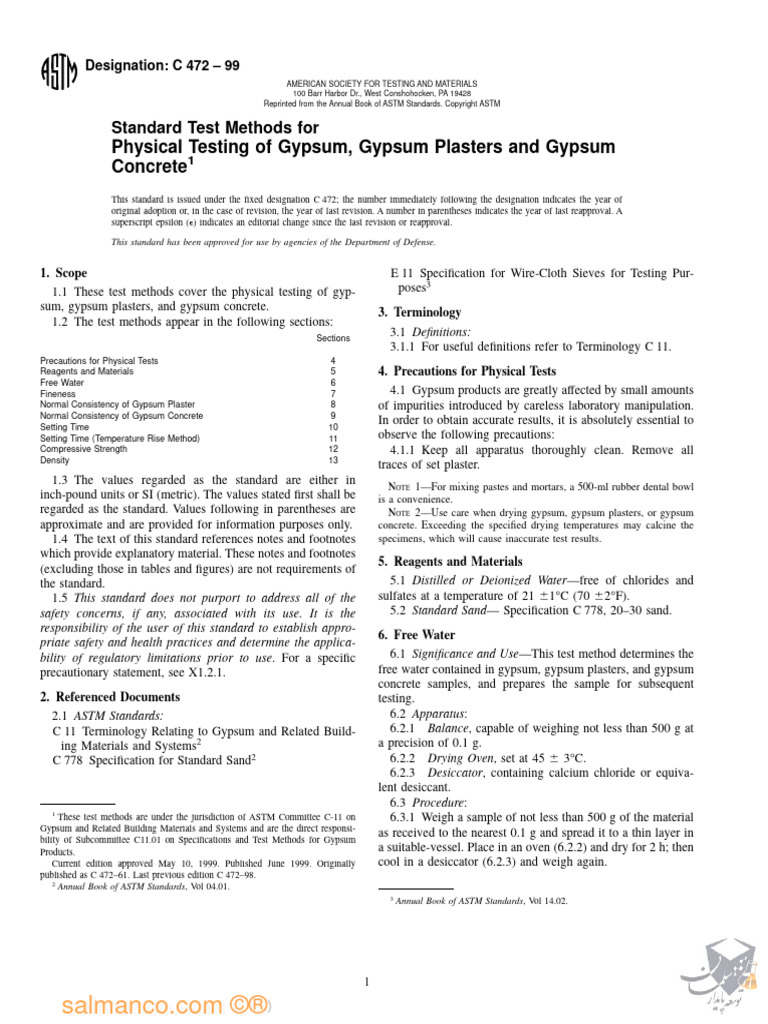 Physical Testing of Gypsum, Gypsum Plasters and Gypsum Concrete | PDF ...