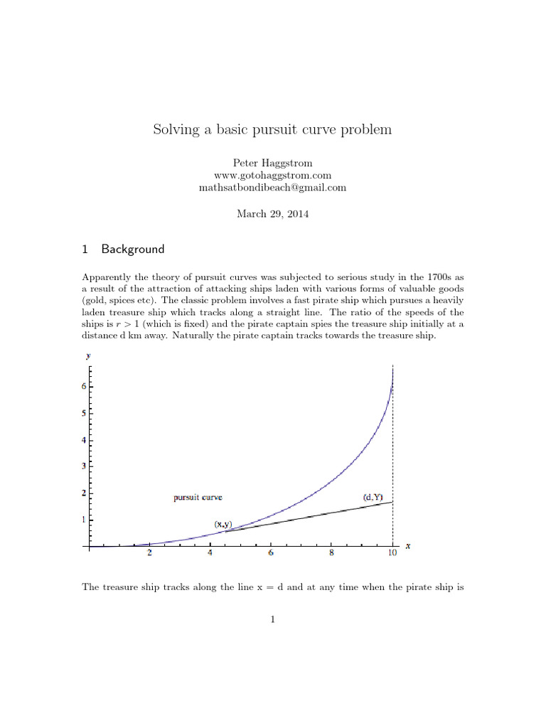 Solving A Basic Pursuit Curve Problem 29 March 2014 | PDF | Mathematics | Mathematical Concepts