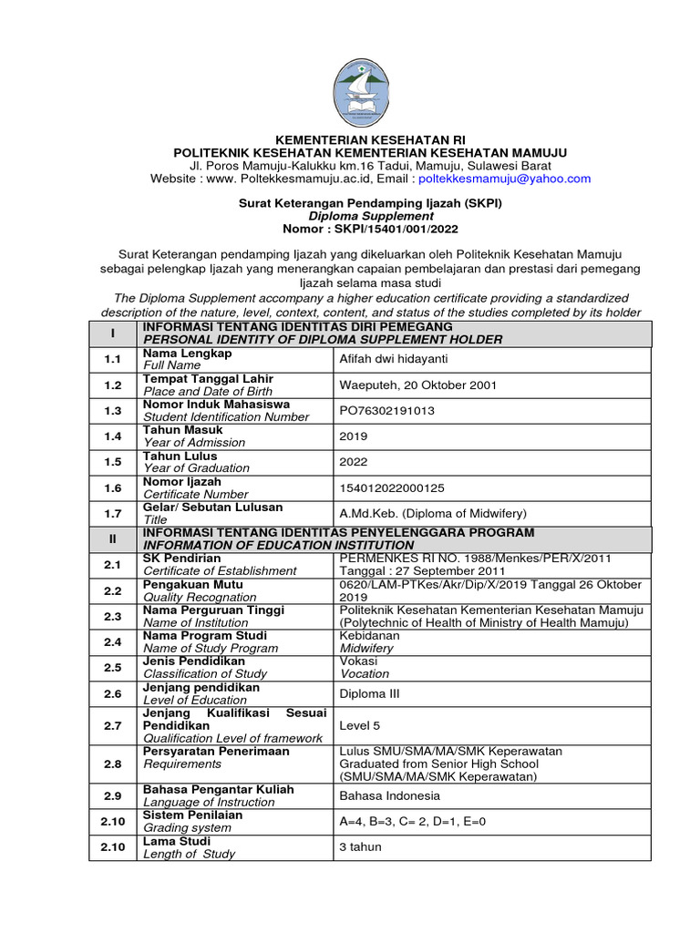 Draft SKPI Kebidanan | PDF