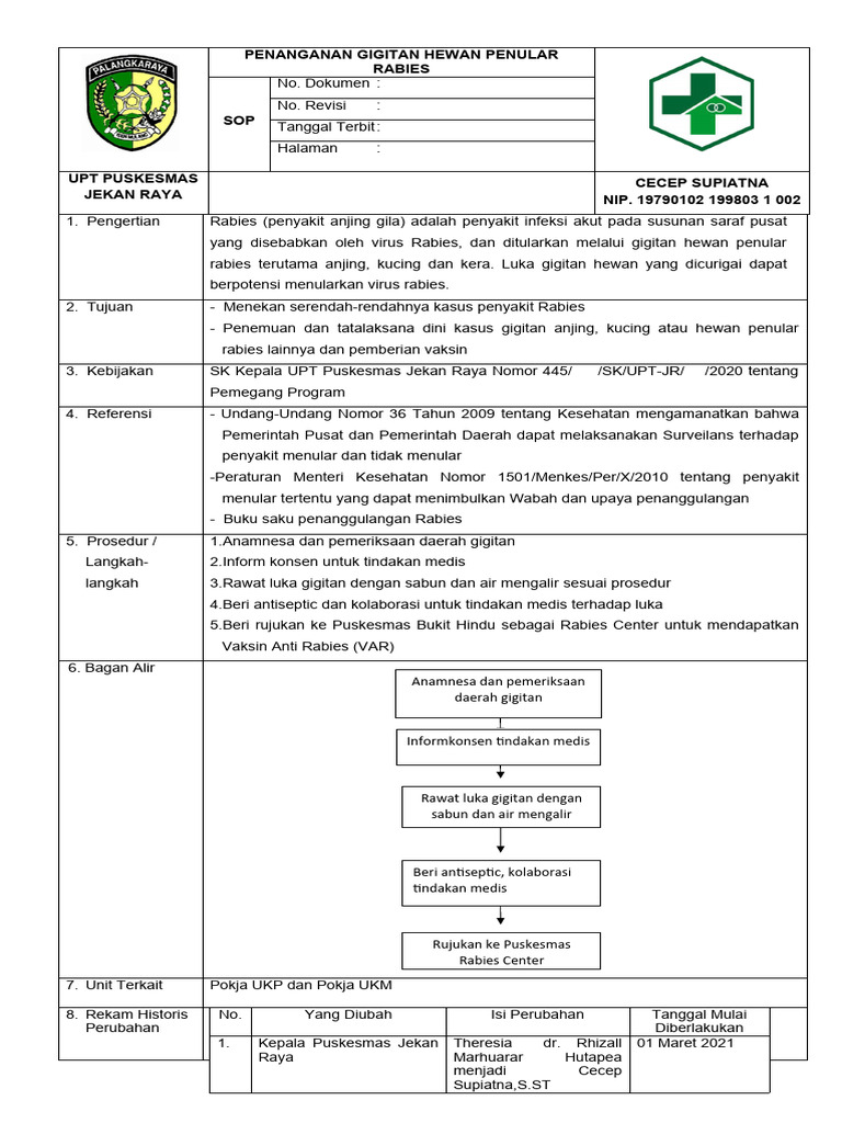 SOP Penanganan Gigitan Hewan Rabies | PDF