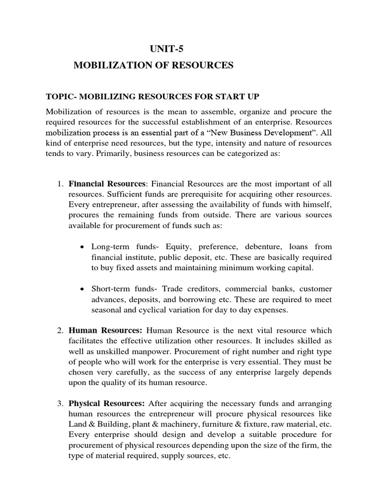 Unit-5 Mobilization of Resources | PDF