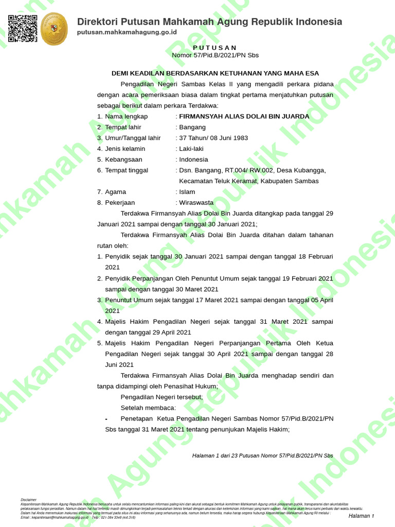 Putusan 57 Pid.b 2021 PN Sbs 20230921181152 | PDF