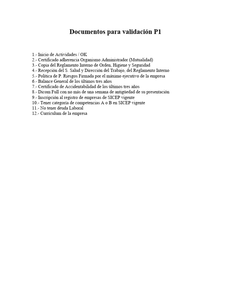 Documentos para Validación P1 | PDF