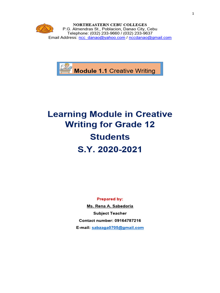 Grade 12 Creative Writing Module | PDF | Creativity | Writing