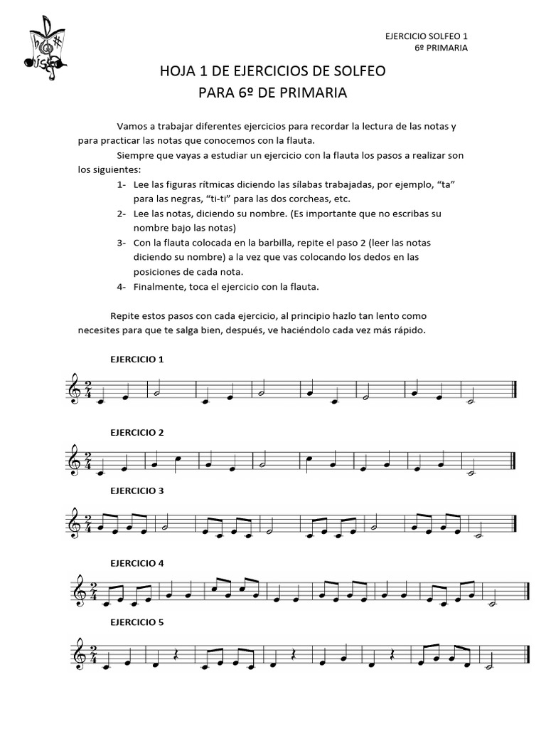 Hoja 1 de Ejercicios de Solfeo | PDF