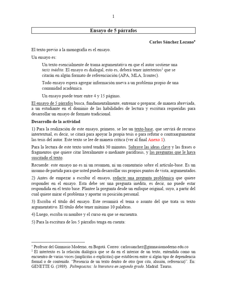 Guía para un ensayo de 5 párrafos | PDF | Artes del Lenguaje y Comunicación