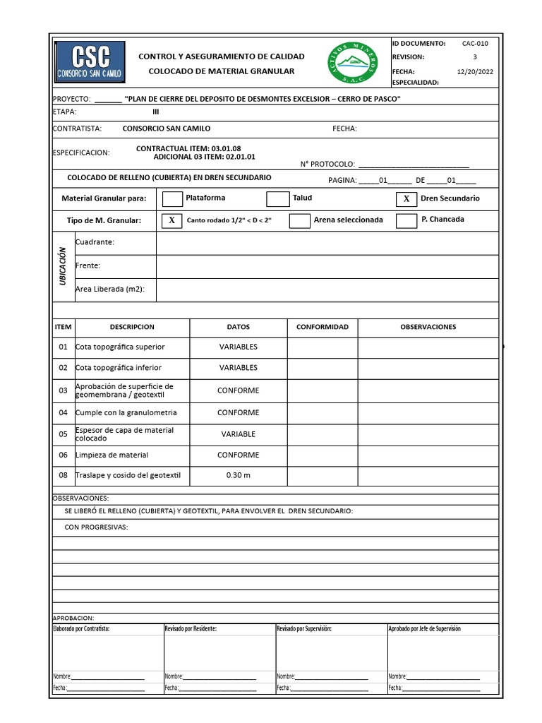 Relleno Cubierta en Dren - Formato | PDF