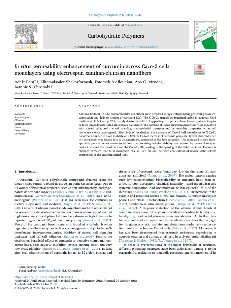 In Vitro Permeability Enhancement of Curcumin Across Caco-2 Cells Monolayer Using Electrospun ...