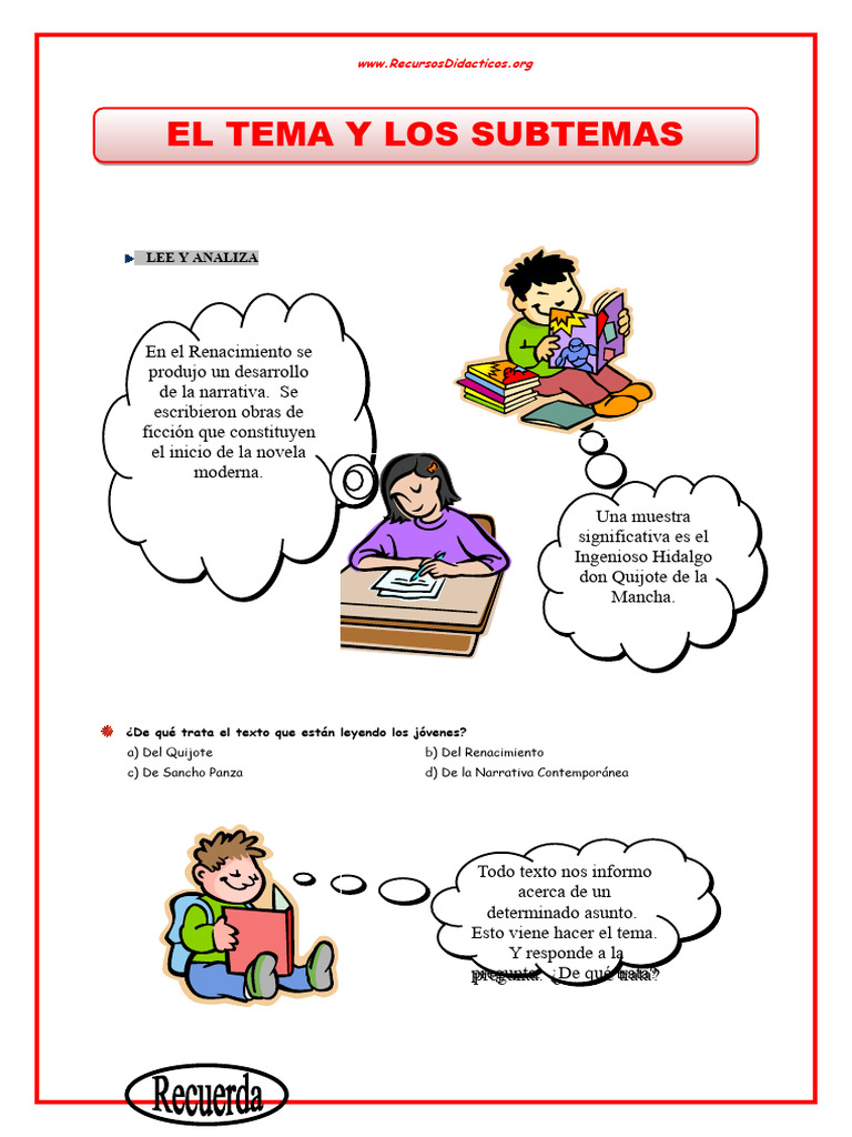 El Tema y Los Subtemas para Cuarto de Secundaria | PDF