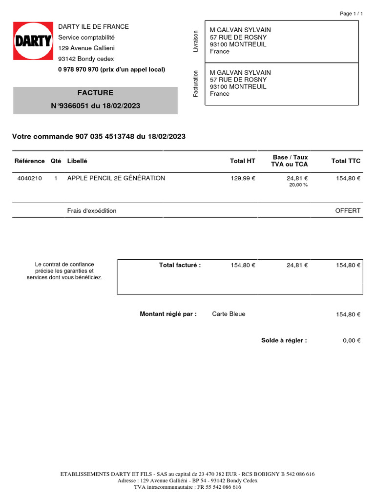 Facture darty | PDF