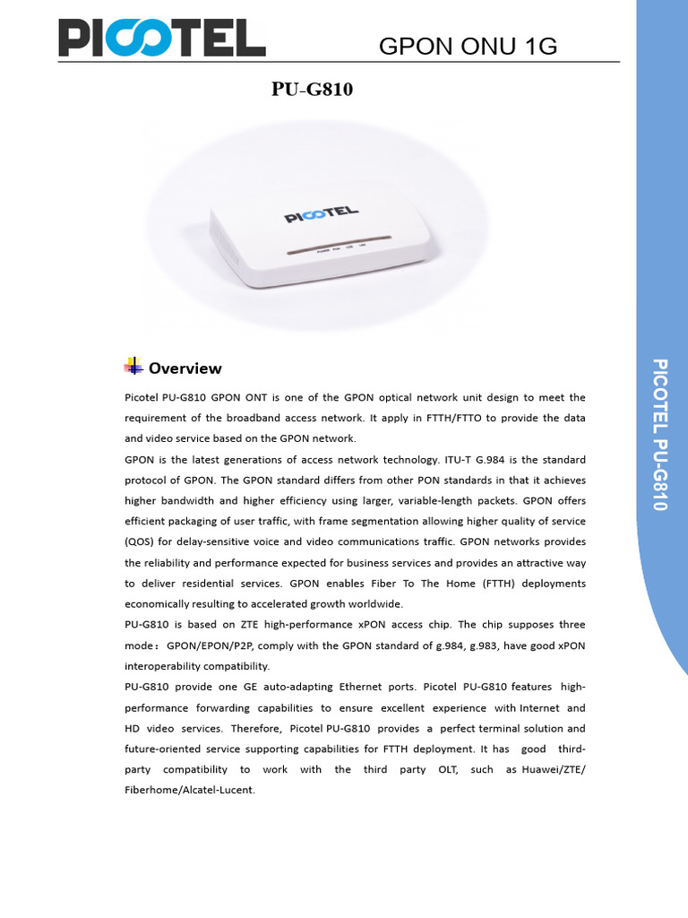Picotel PU-G810 Datasheet | PDF