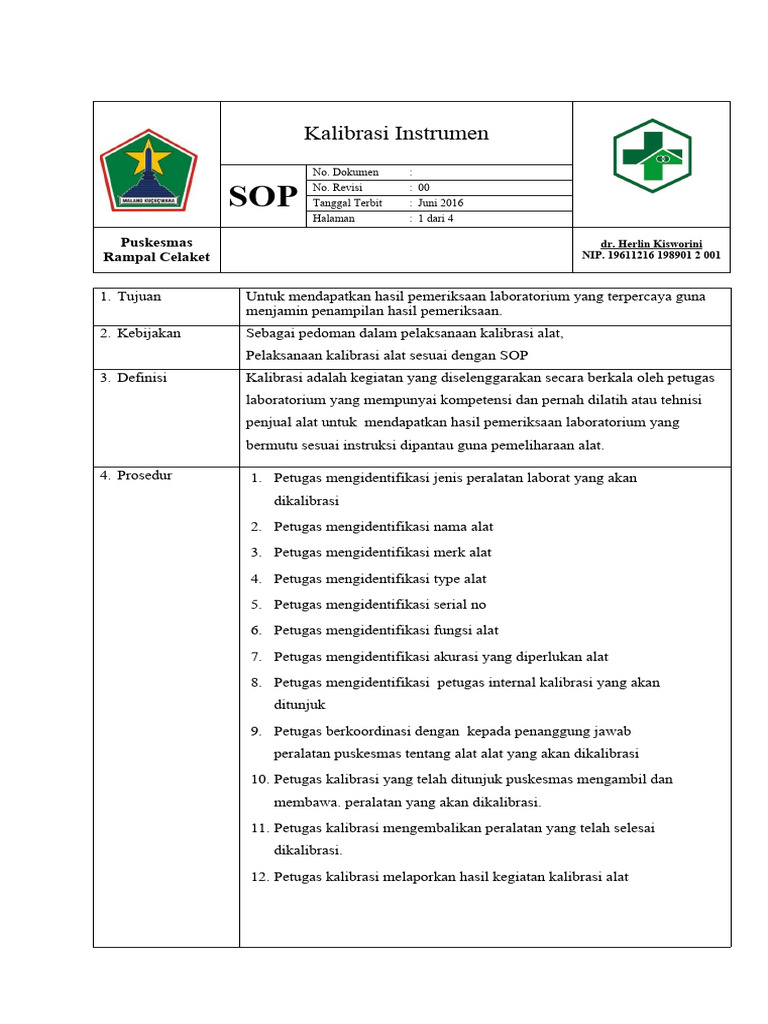 34.REV SOP Kalibrasi Dan Verifikasi Instrumen. | PDF | Teknologi & Rekayasa