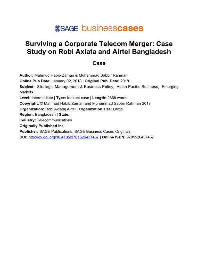 Surviving a Corporate Telecom Merger Robi Axiata Airtel Bangladesh (1) | PDF
