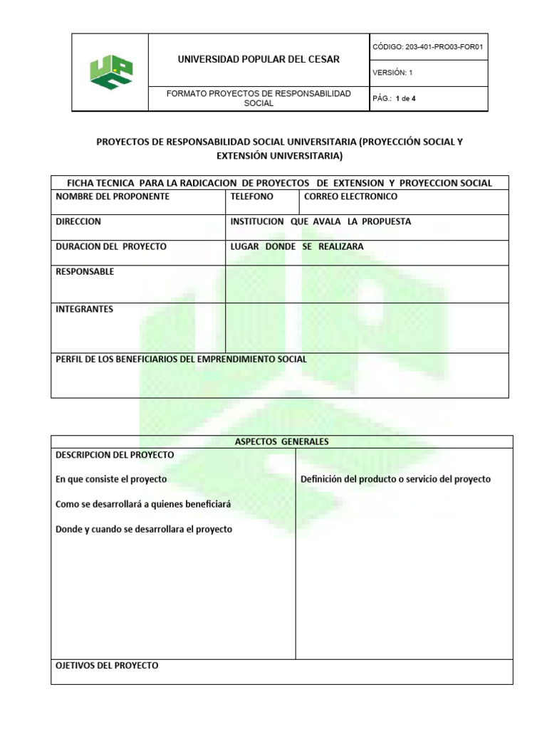Formato Proyectos y Programas de Responsabilidad Social | PDF ...