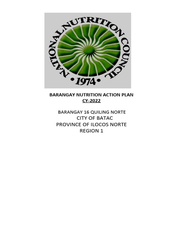 Barangay 16 Quiling Norte Nutrition Plan | PDF | Malnutrition | Human ...