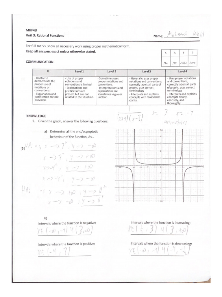 Unit 3 Rational Functions Test | PDF