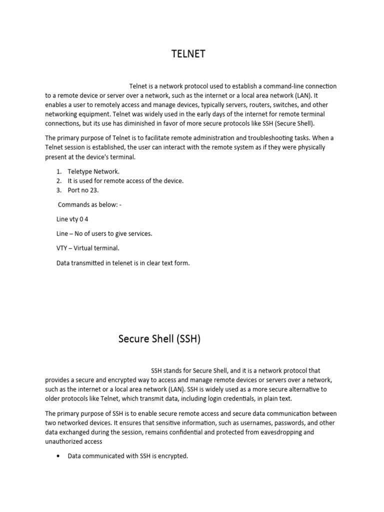Telnet and SSH | PDF | Technology & Engineering