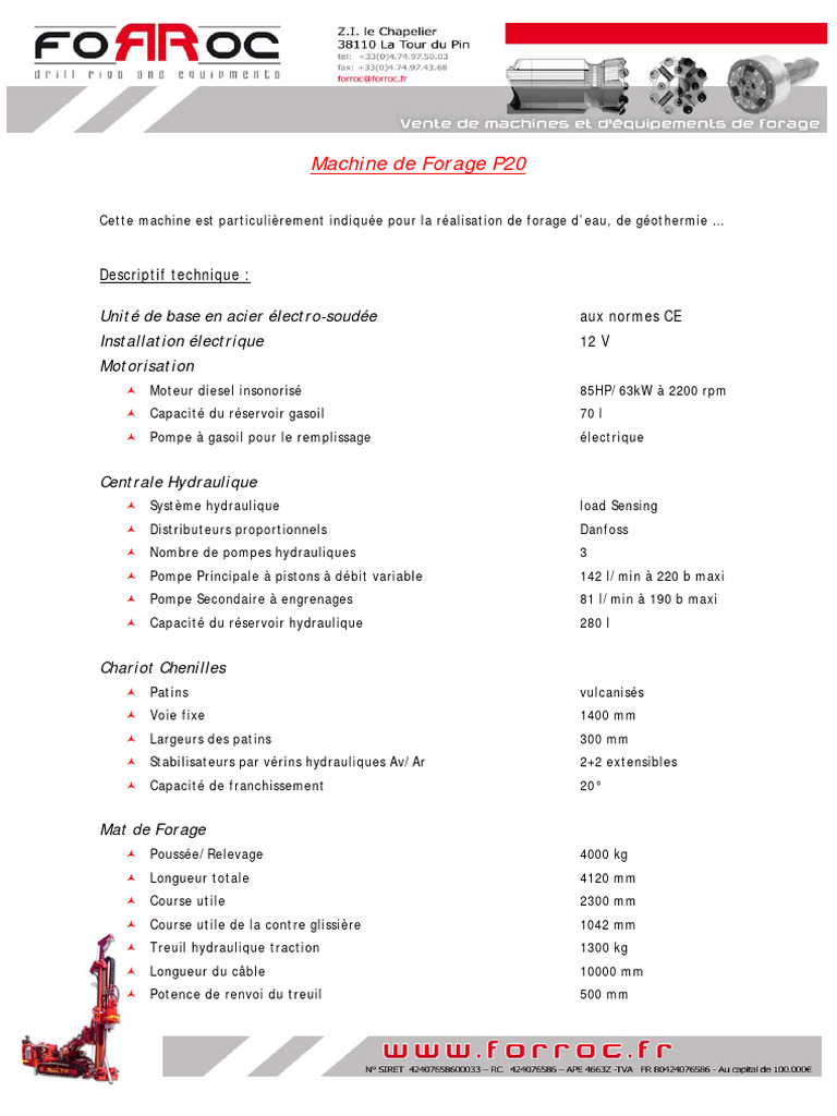Fiche Technique Foreuse P20 | PDF