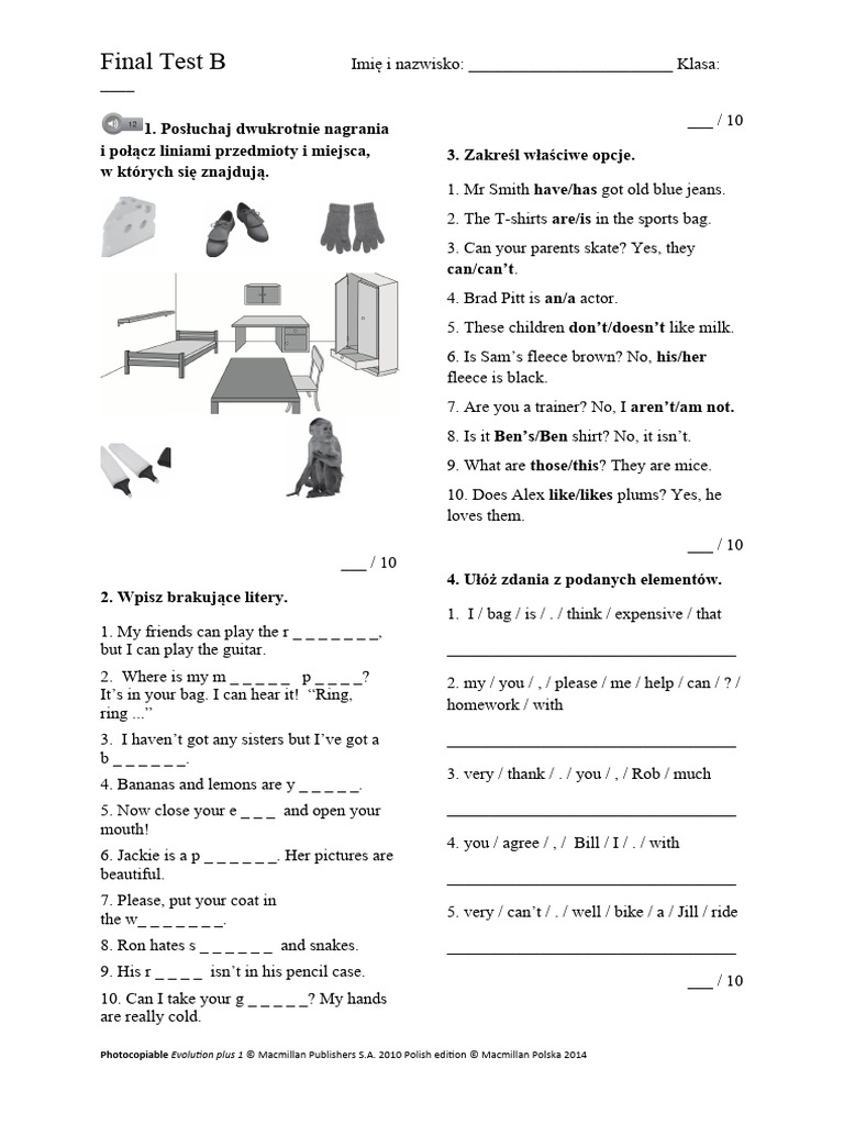 Evolution Plus 1 Final Test B | PDF