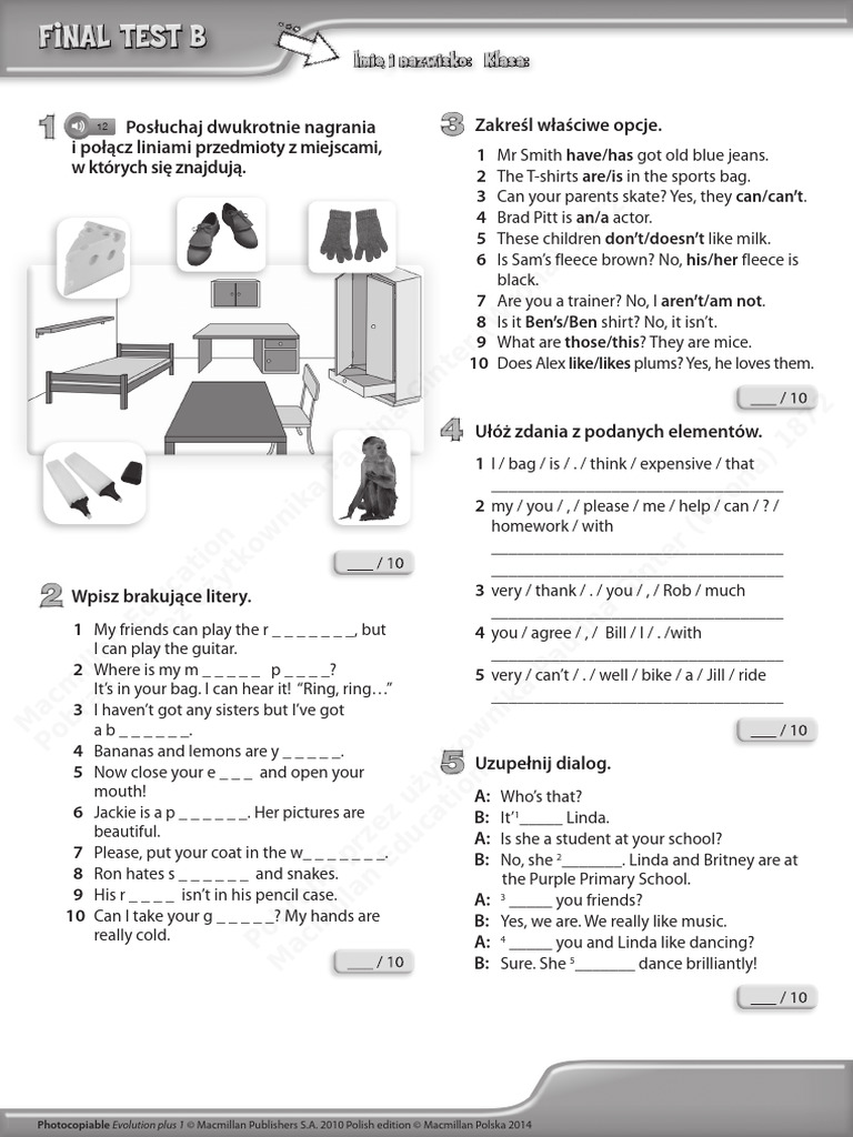 Evolution Plus 1 Final Test B | PDF