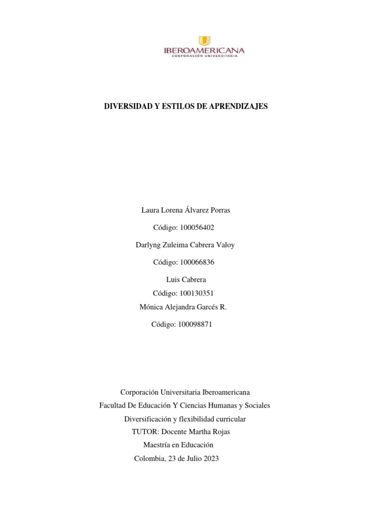 Diversidad y Estilos de Aprendizajes | PDF Diversidad y Estilos de Aprendizajes | PDF