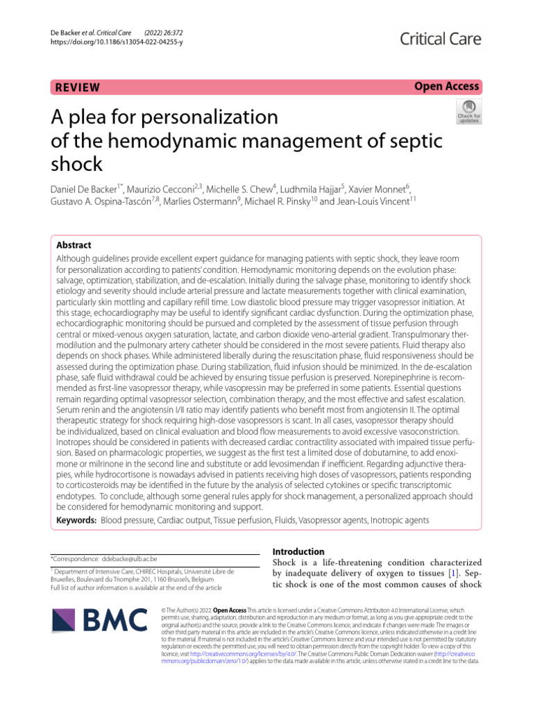 A Plea For Personalization of The Hemodynamic Management of Septic ...