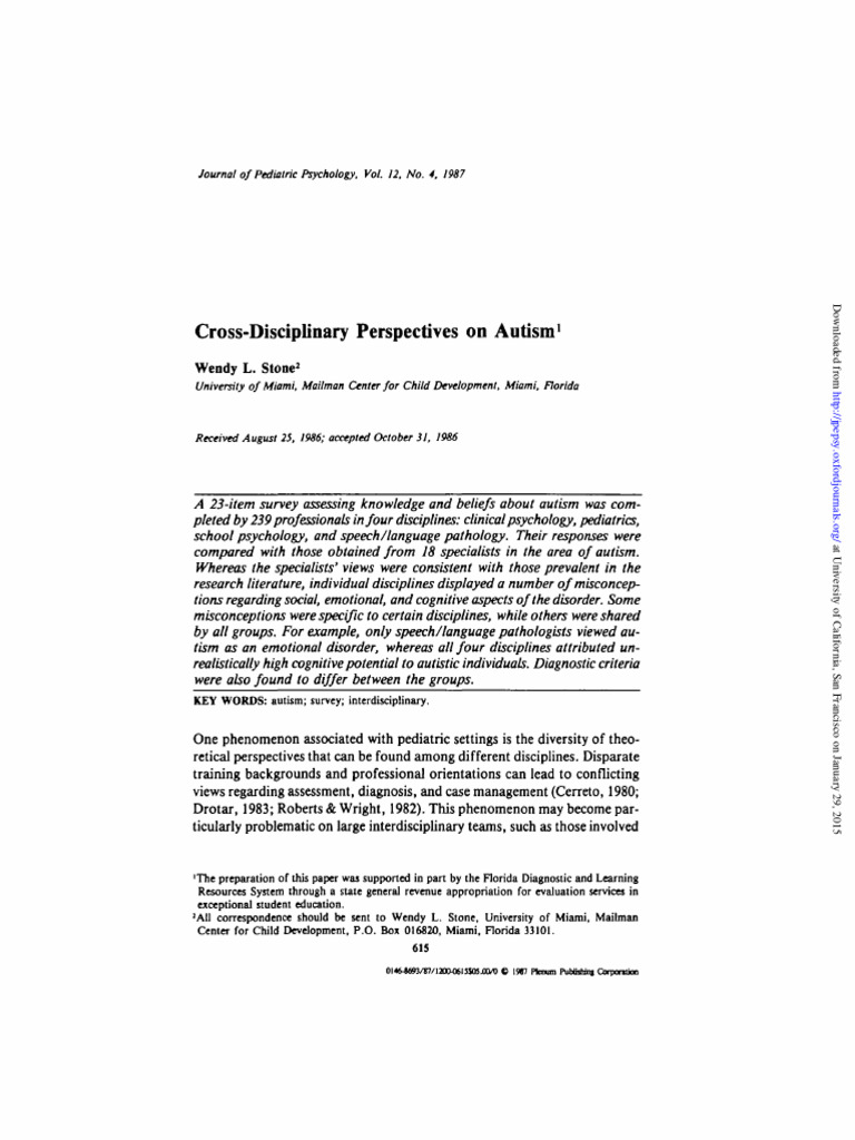 Stone 1987 | PDF | Autism Spectrum | Pathology