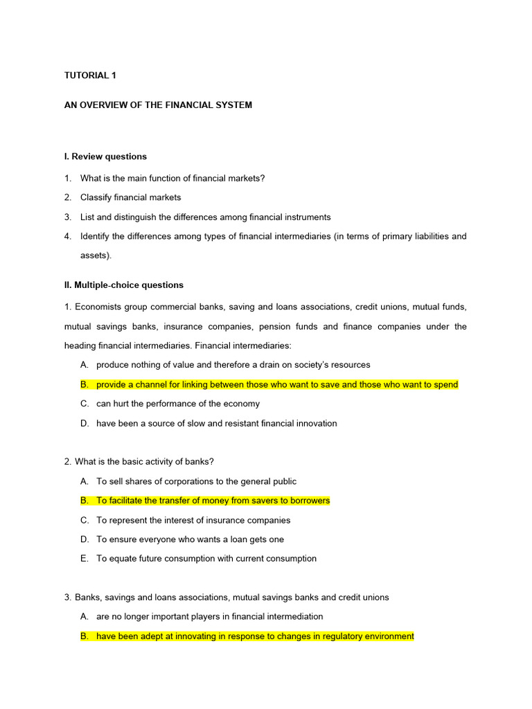 Tutorial 1 Questions | PDF | Repurchase Agreement | Securities (Finance) Tutorial 1 Questions | PDF | Repurchase Agreement | Securities (Finance)