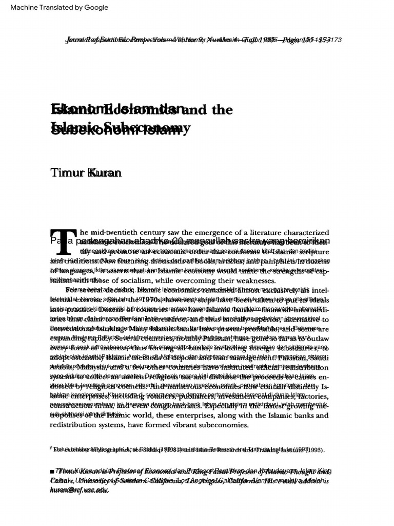 Islamic Economics and The Timur Kuran-1 | PDF