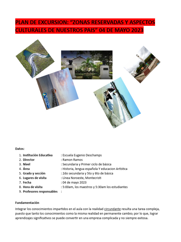 Plan de Excursion | PDF | Libro guía | Turismo