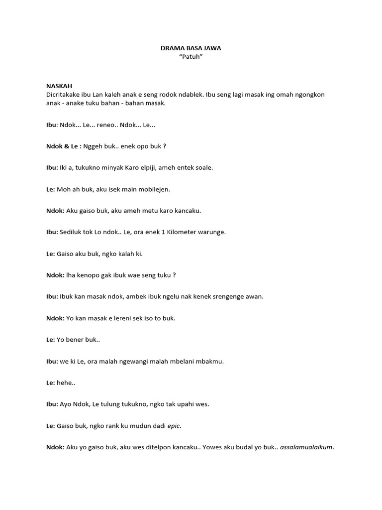 Jawir Drama Cerkak Naskah | PDF