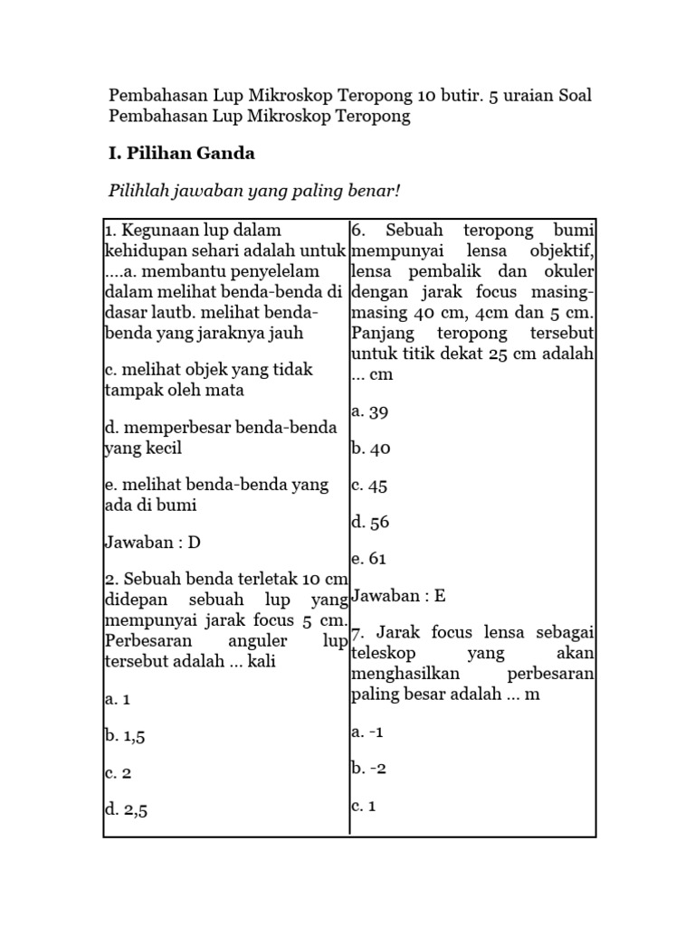 Pembahasan Lup Mikroskop Teropong 10 Butir | PDF | Griya & Taman