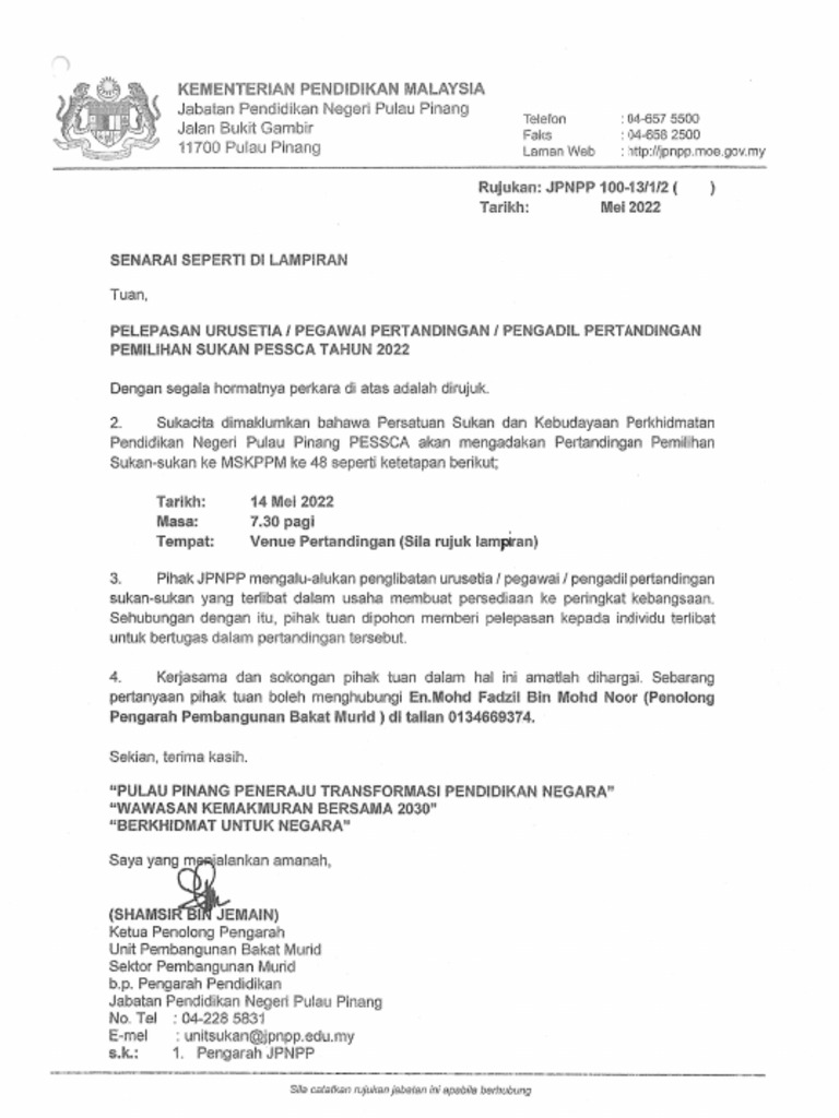 Surat Pelepasan Petugas 14 Mei 2022 | PDF