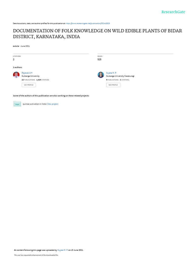 Documentation of Folk Knowledge On Wild Edible Plants of Bidar District, Karnataka, India | PDF