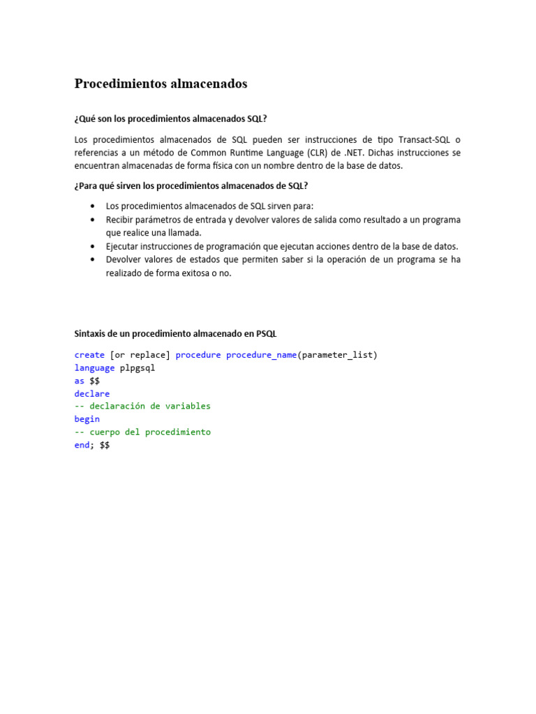 Procedimientos almacenados | PDF