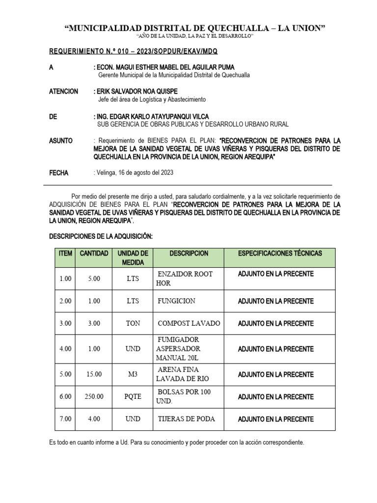 Req. 10 - Adquisicion de Bienes para La Obra | PDF | Corrupción política | Química