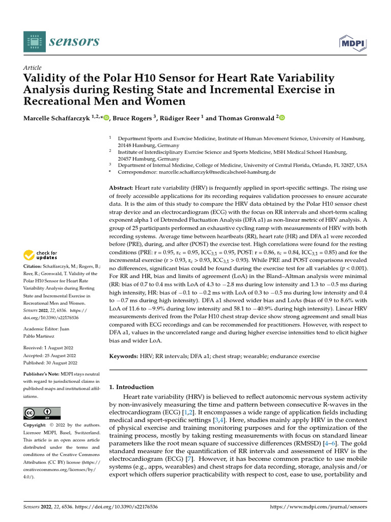 Validity of The Polar H10 Sensor For Heart Rate Variability Analysis ... Validity of The Polar H10 Sensor For Heart Rate Variability Analysis ...