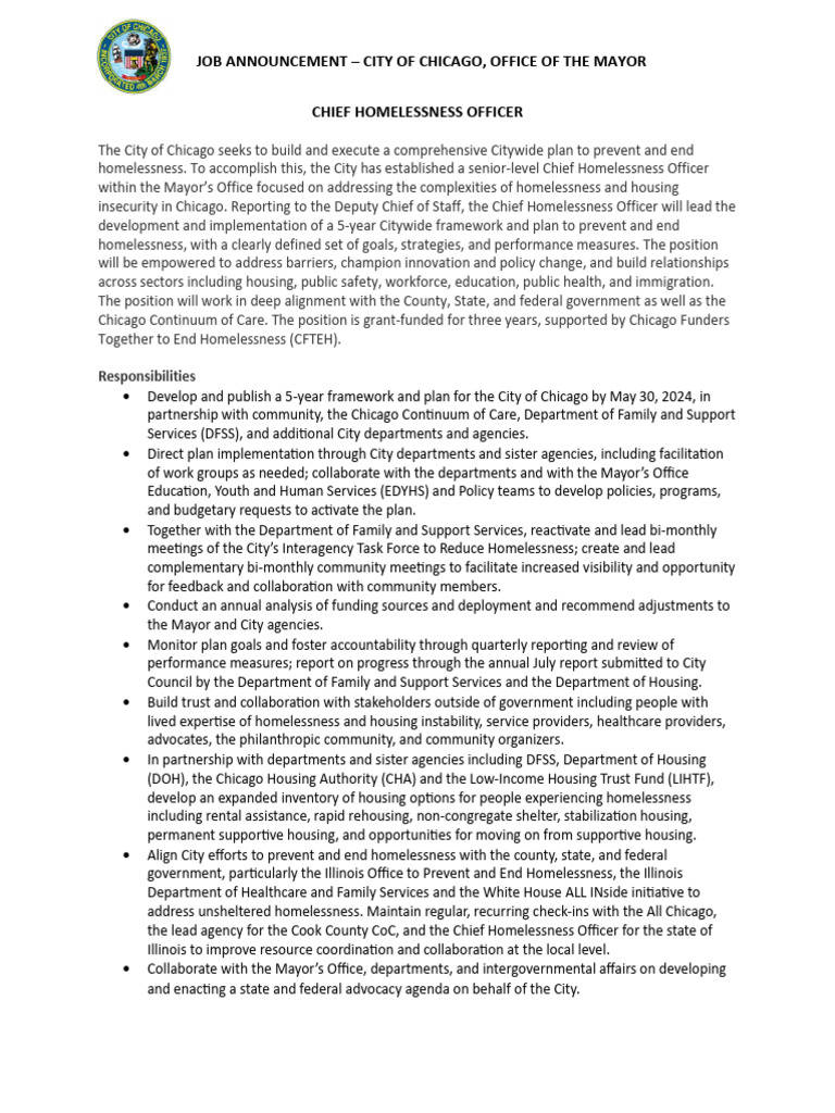 City of Chicago Chief Homelessness Officer | PDF