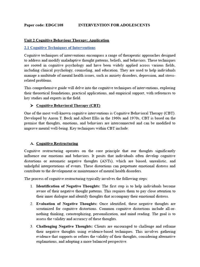 Unit 2 Cognitive Behaviour Therapy - Application | PDF | Classical ...