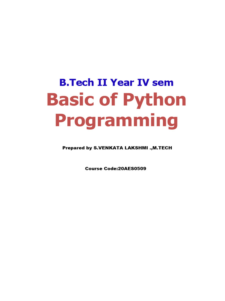 Basics of Python Programming 20AES0509 Compressed | PDF