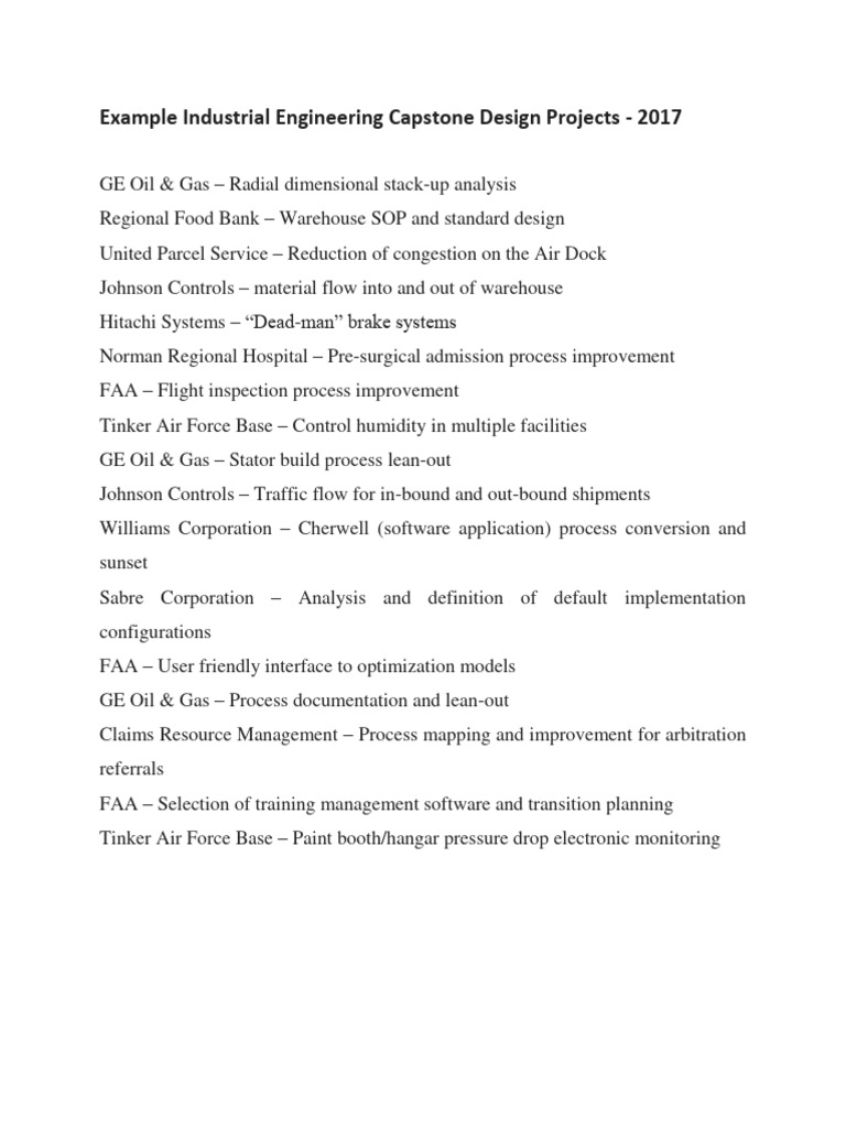 Industrial Engineering Capstone Projects 2017 | PDF
