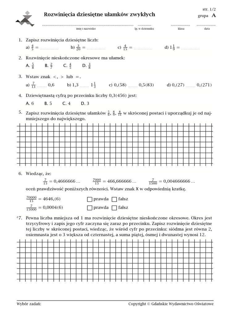Rozwinięcia Dziesiętne Ułamków Zwykłych | PDF